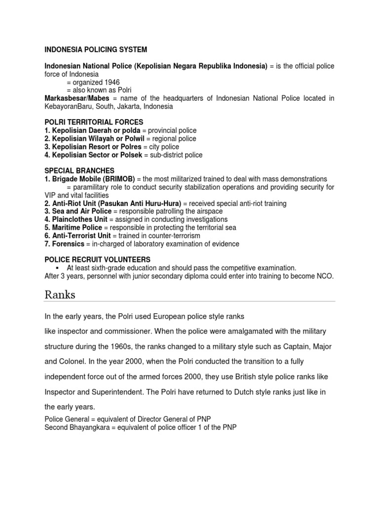 Indonesian Policing System Pdf Brigadier Inspector