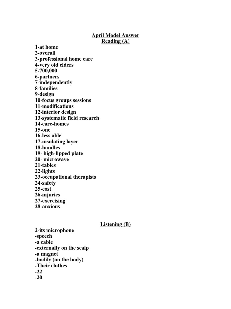 April Model Answer | PDF | Hearing Loss | Medical Specialties