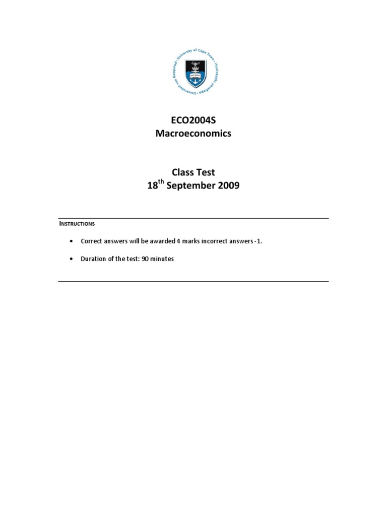 ECO2004S 2009 Test 1 | PDF | Labour Economics | Interest