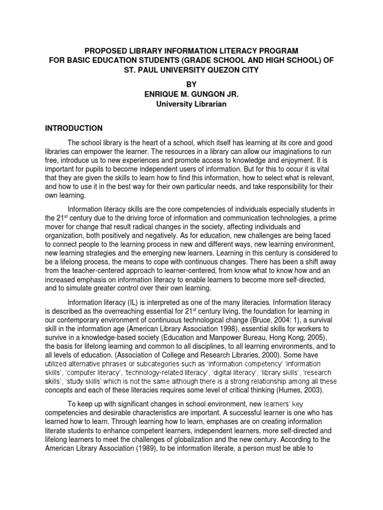 Proposed Library Information Literacy Program | PDF | Information ...