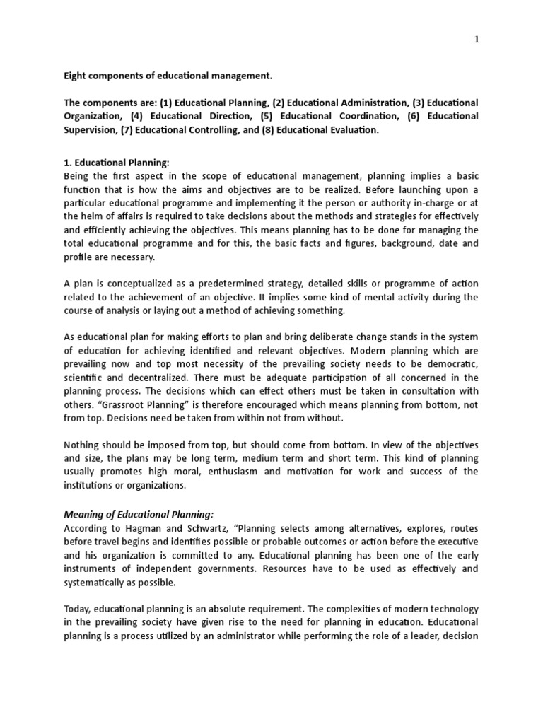 Components of Educational Management | PDF | Goal | Planning