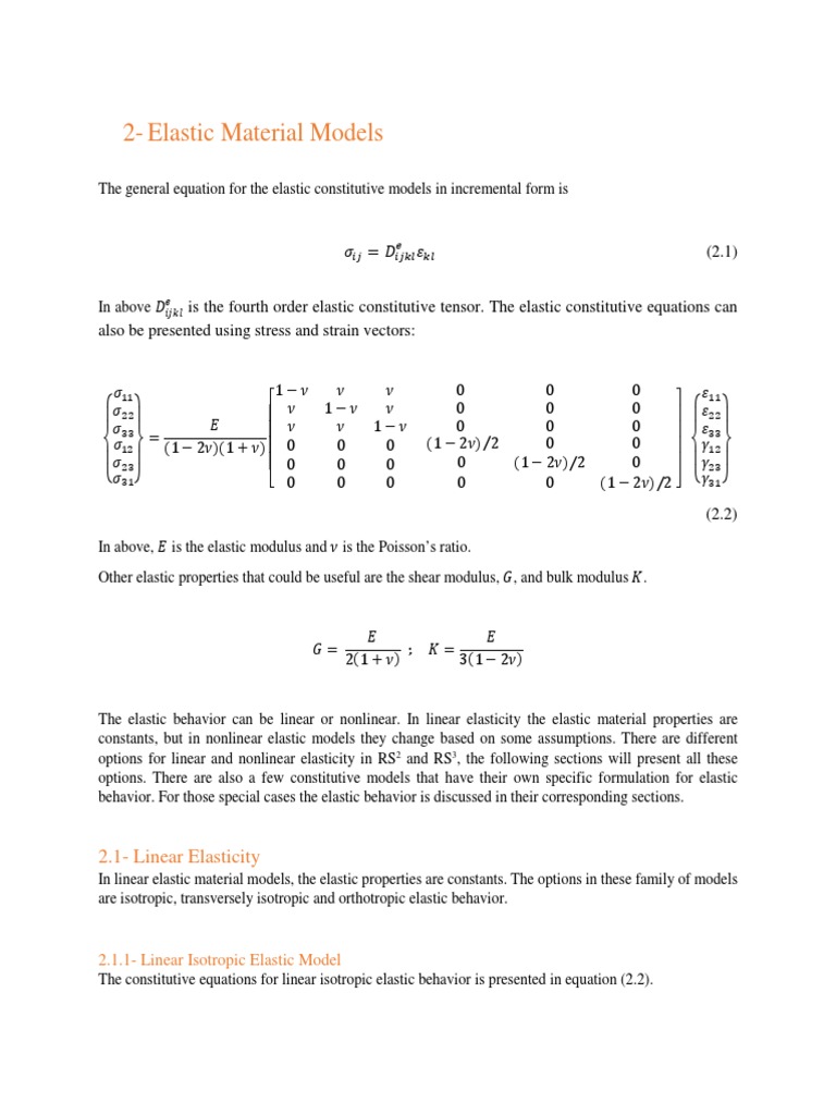 2 Elastic Models | PDF | Linear Elasticity | Elasticity (Physics)