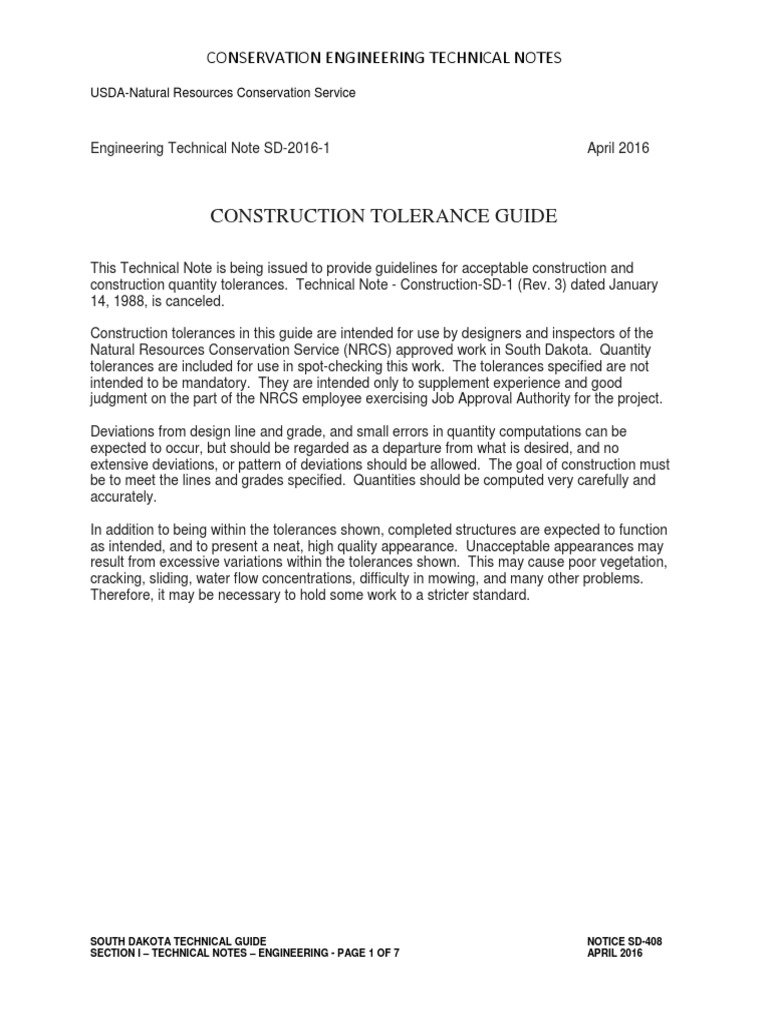 Construction Tolerance Guide: Conservation Engineering Technical Notes ...