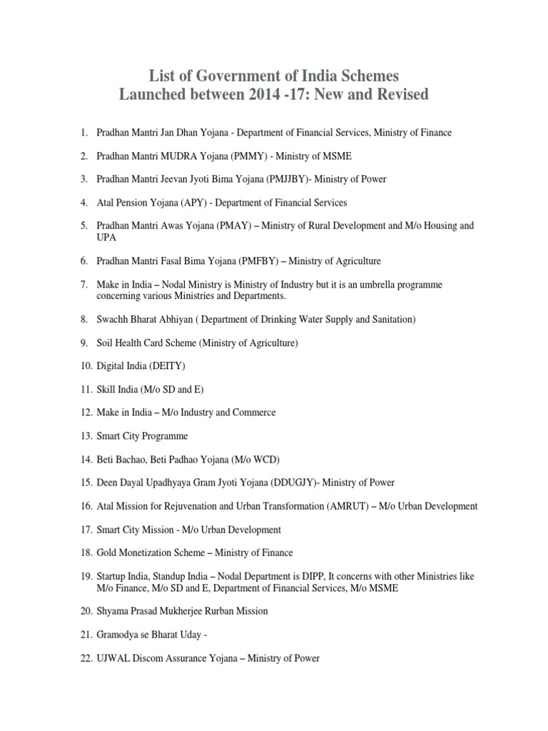 List of GOI Schemes-2014-19 | PDF | Economy Of India | Government Of India