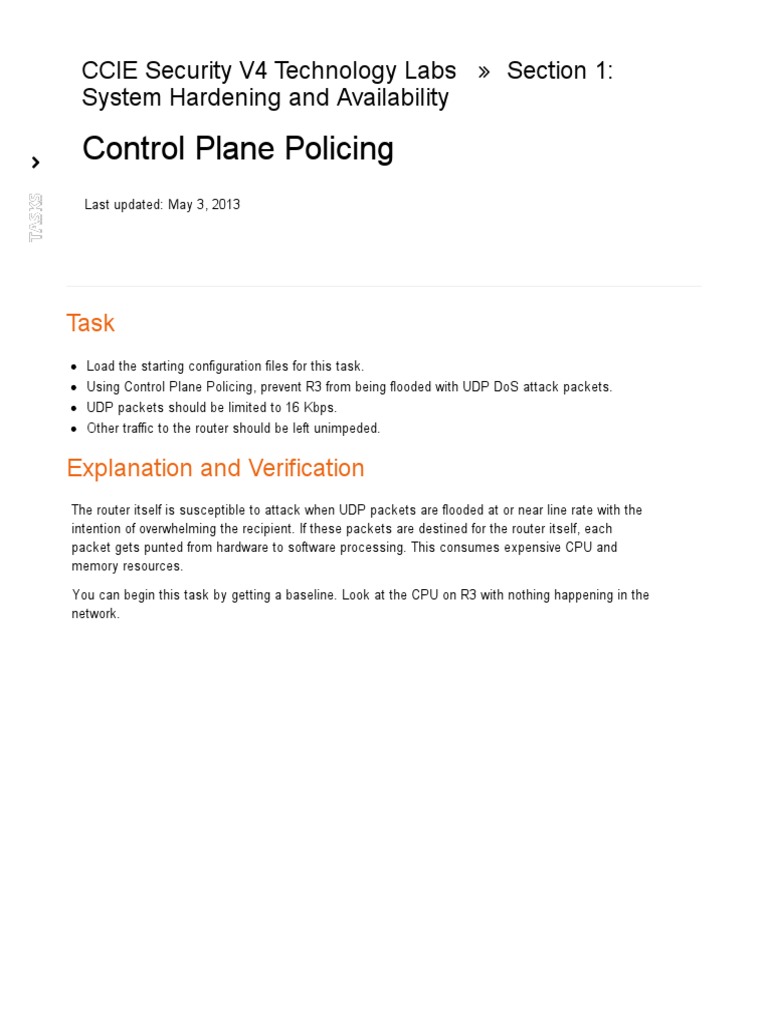 Control Plane Policing: CCIE Security V4 Technology Labs Section 1 ...
