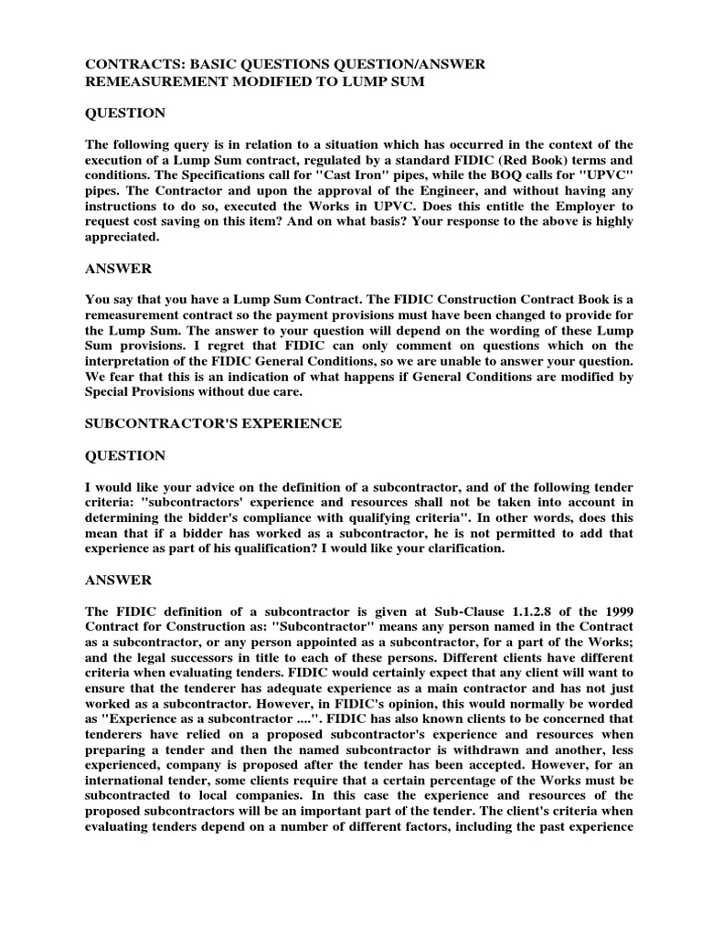 Contracts: Basic Questions Question/Answer Remeasurement Modified To ...
