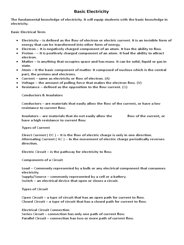 Basic Electricity | PDF | Electric Current | Electrostatic Discharge
