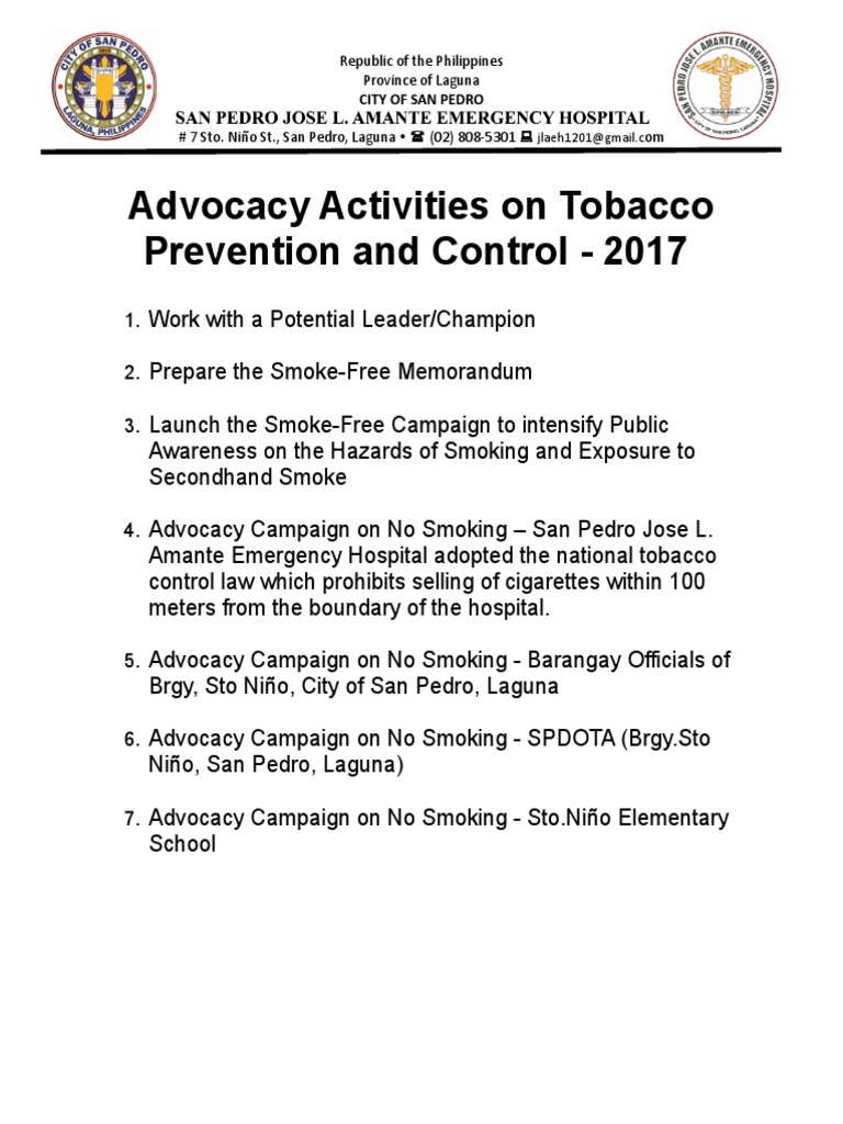 Advocacy Activities On Tobacco Prevention and Control | PDF | Cigarette ...