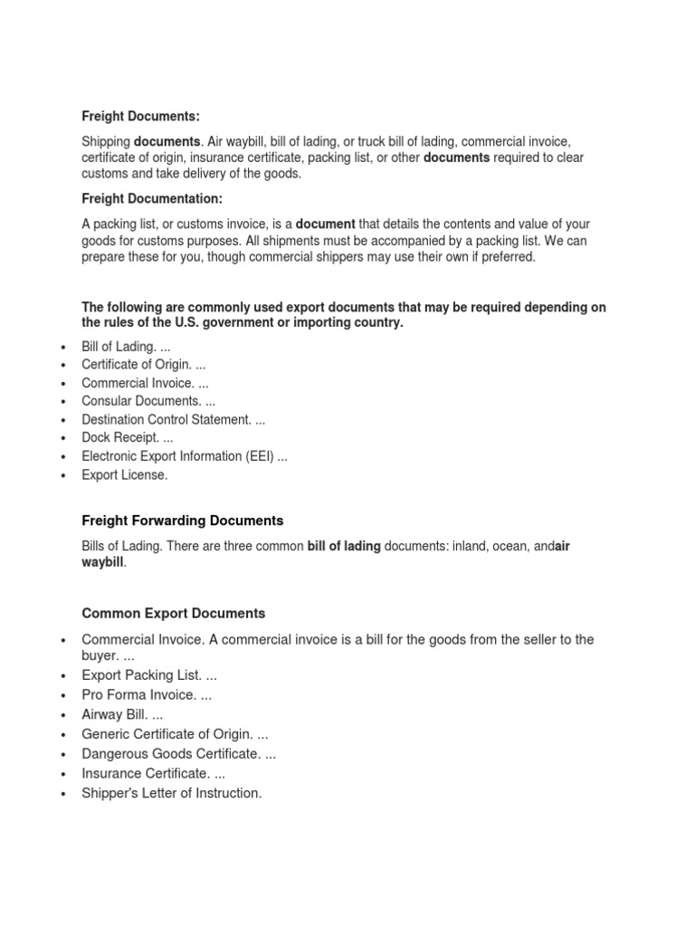 Freight Forwarding Documents | PDF | Bill Of Lading | Cargo