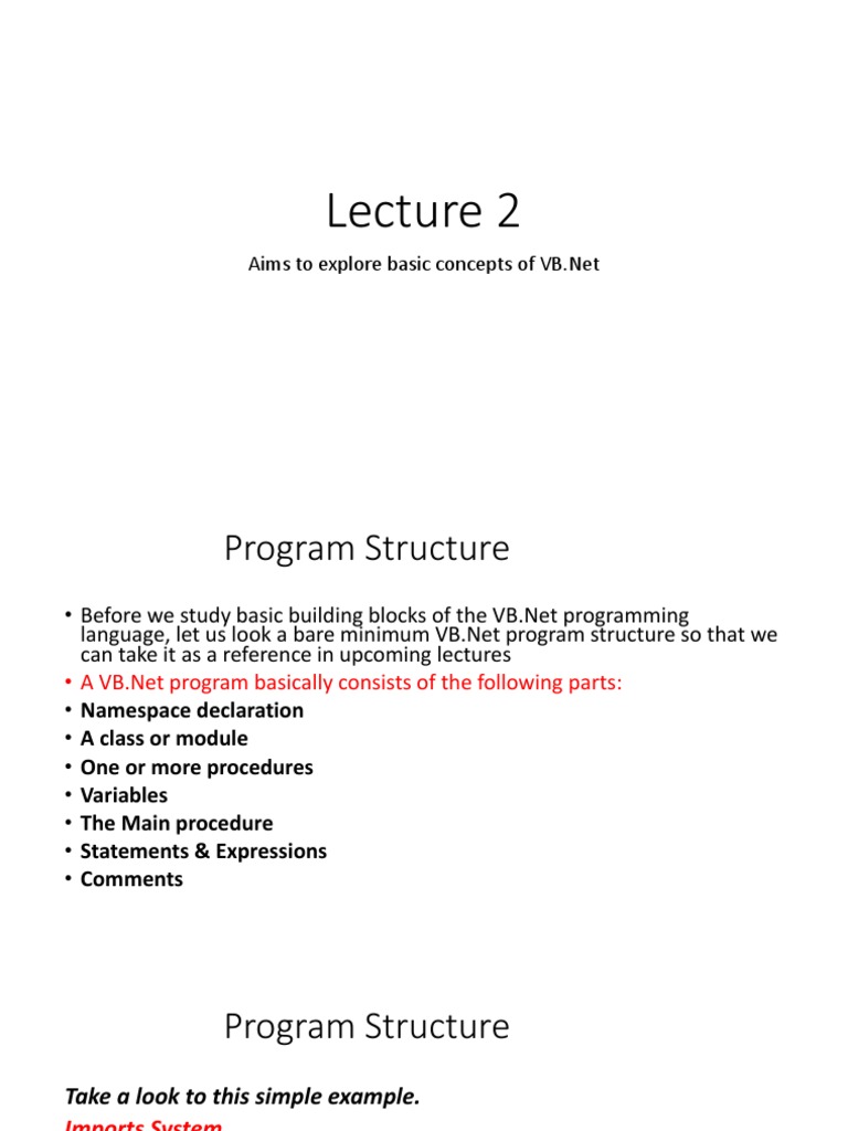 Lecture 2 | PDF | Boolean Data Type | Visual Basic .Net