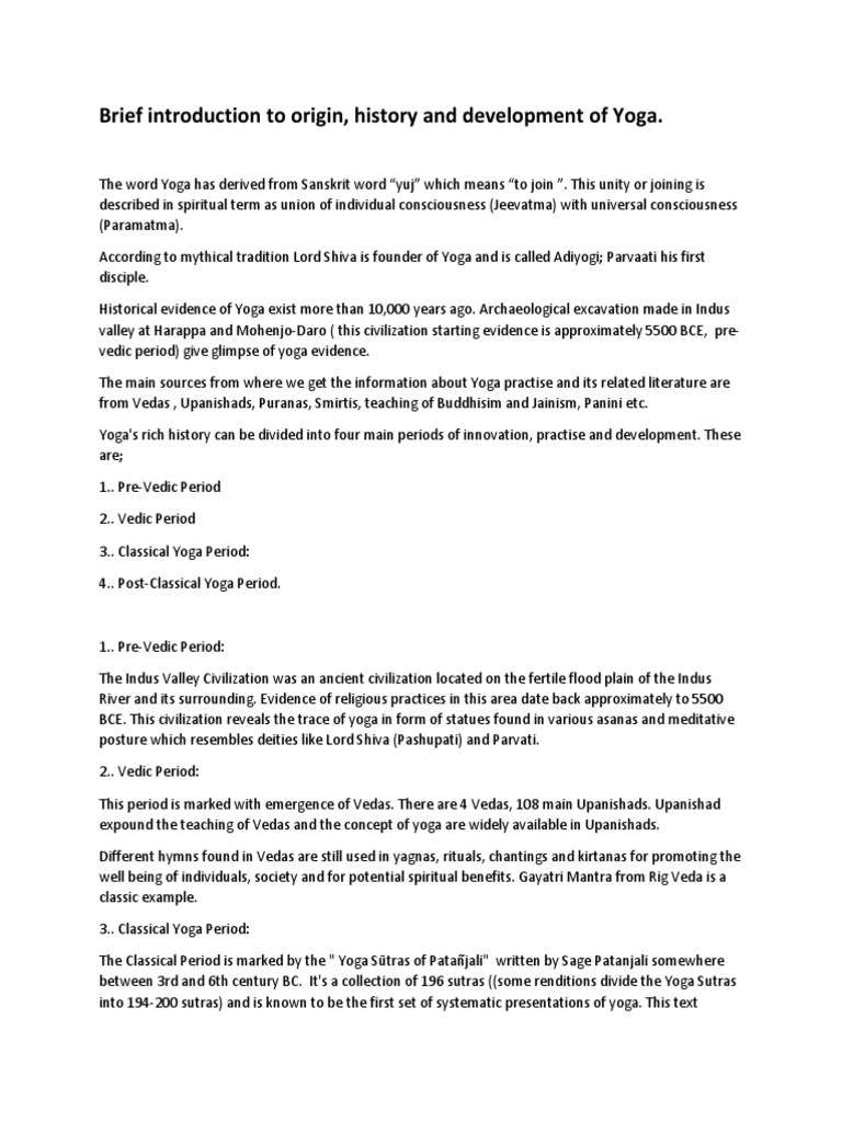 Brief Introduction To Origin, History and Development of Yoga. | PDF ...