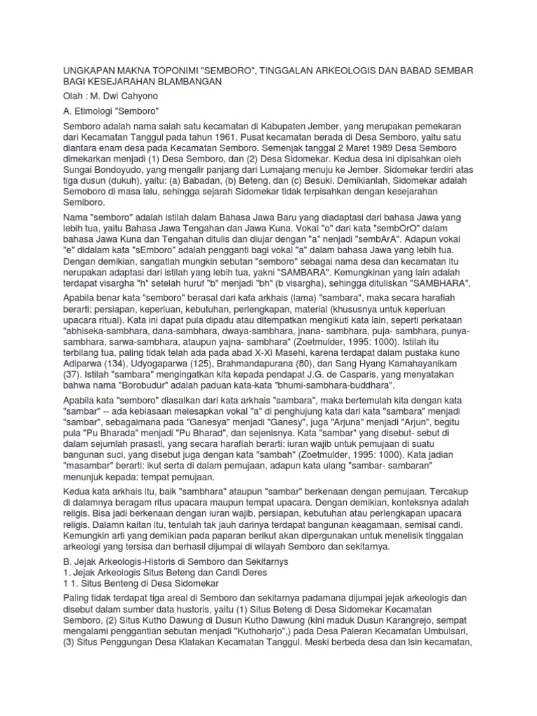 Tulisan Dwi Cahyono Tentang Desa Sidomekar, Jember | PDF | Ilmu Sosial