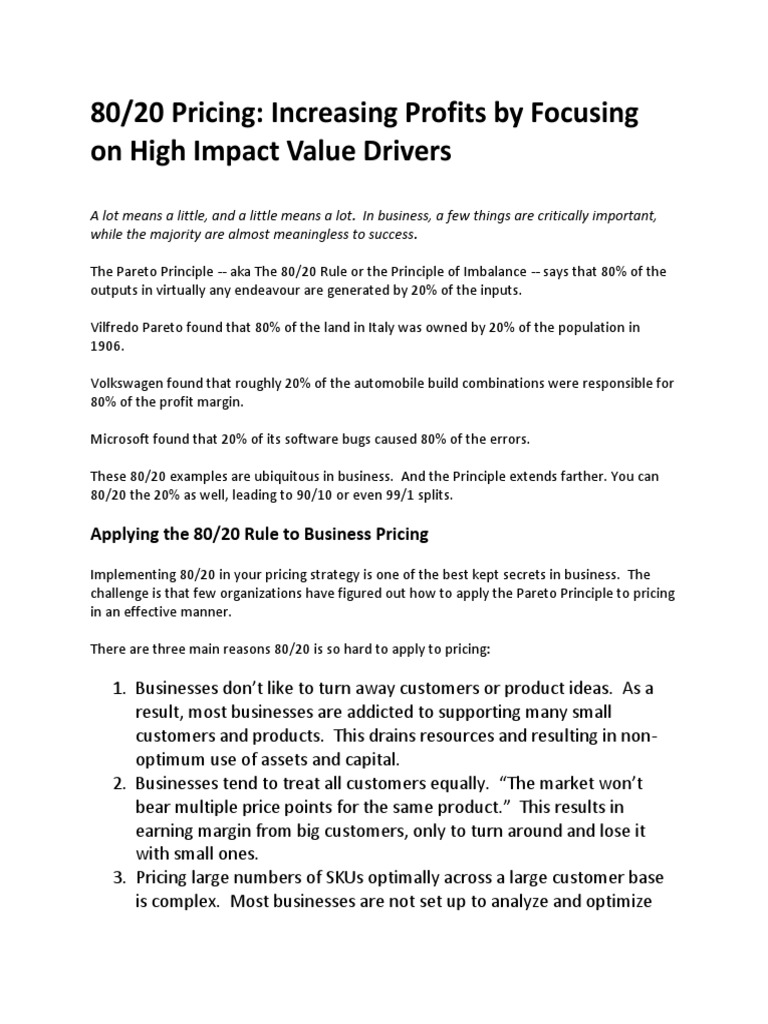 80/20 Pricing: Increasing Profits by Focusing On High Impact Value ...