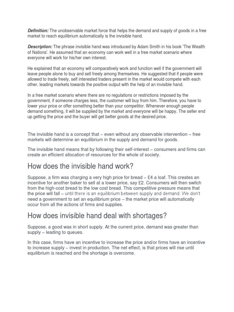 Invisible Hand | PDF | Supply And Demand | Economic Equilibrium
