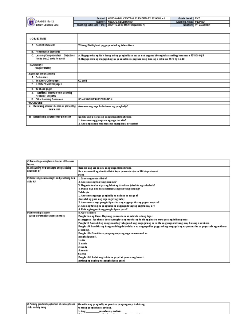 DLL Fil5 Q1 W7 Day2 July16 | PDF