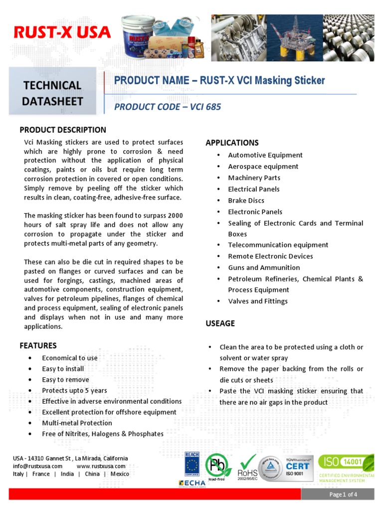 TDS Vci 685 Masking Sticker PDF | Download Free PDF | Packaging And ...