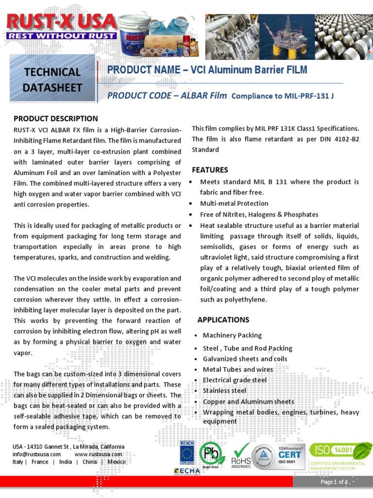 TDS VCI 100 Albar Film PDF | PDF | Corrosion | Packaging And Labeling