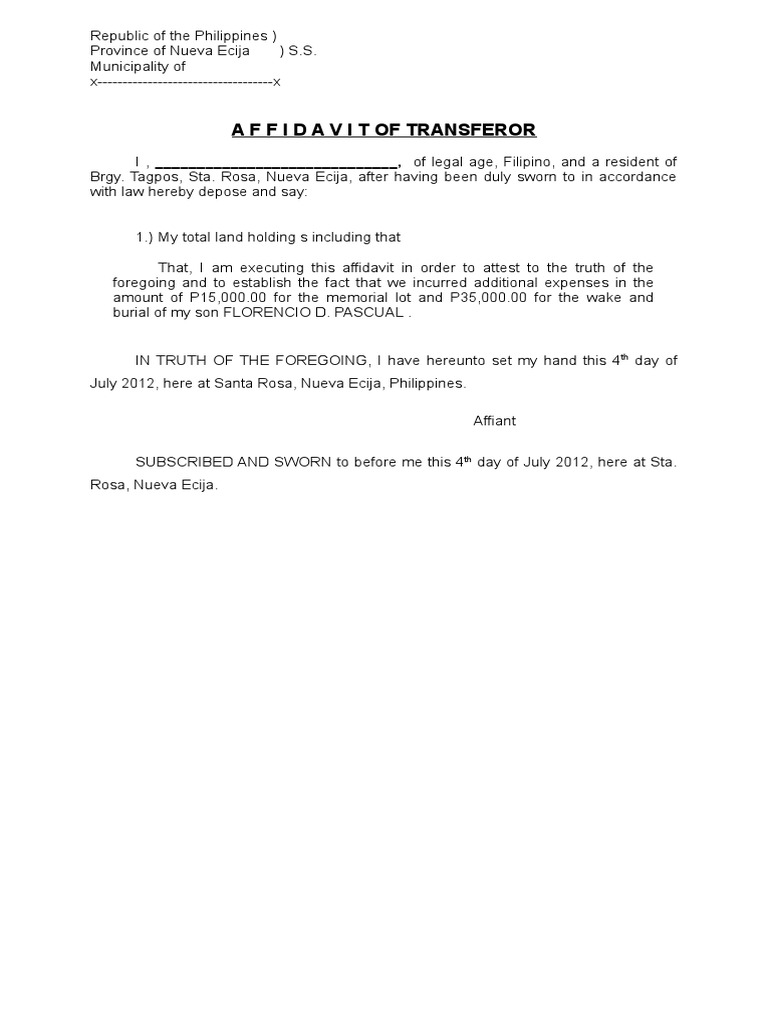 Affidavit of Transferror Transferee