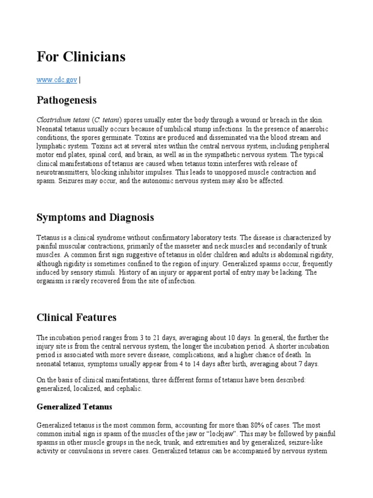 Tetanus CDC For Clinician | PDF | Vaccines | Epidemiology