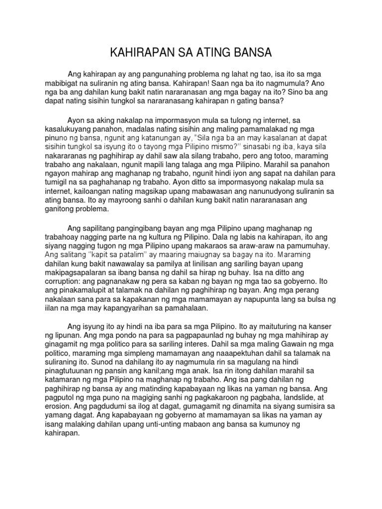 Kahirapan Sa Ating Bansa | PDF