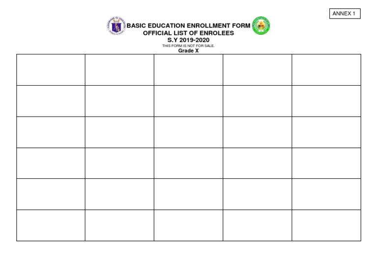Basic Education Enrollment Form Official List of Enrolees S.Y 2019-2020 ...