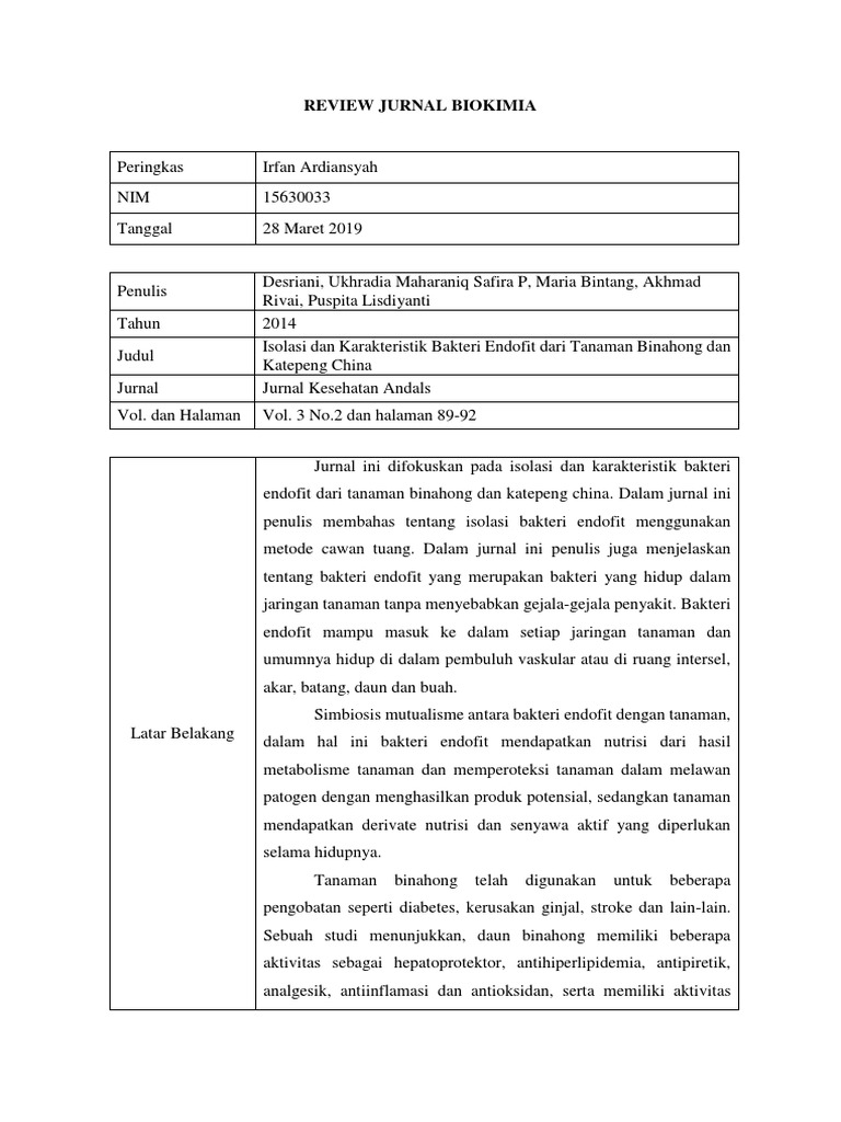 Review Jurnal Biokimia | PDF