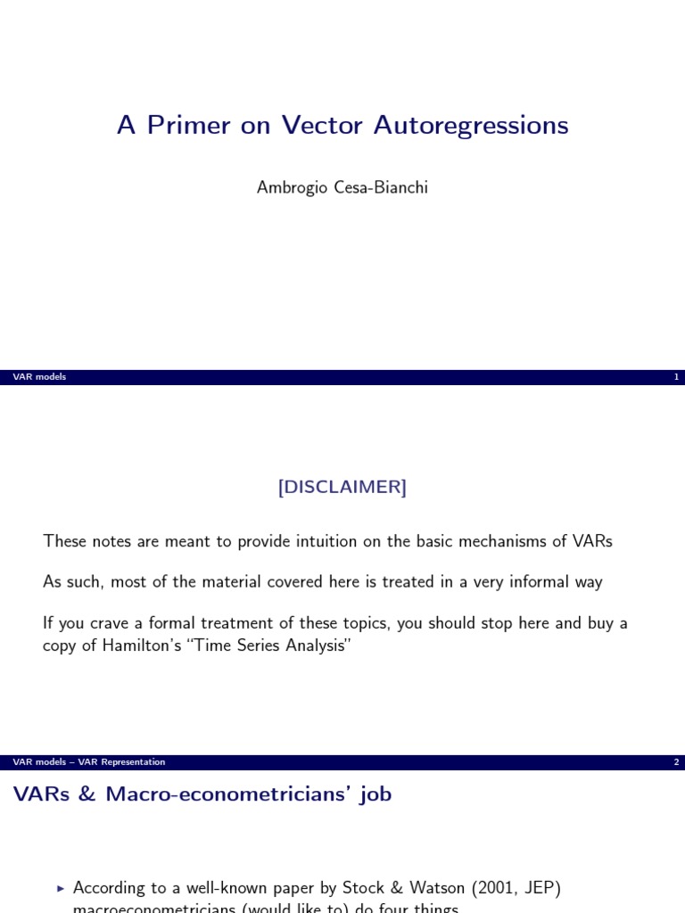 VARs Slides PDF | PDF | Vector Autoregression | Stationary Process
