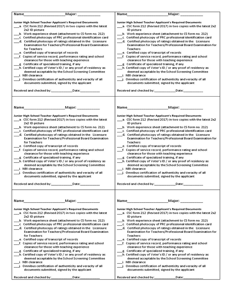 Checklist For Teacher Applicant | Download Free PDF | Identity Document | Document