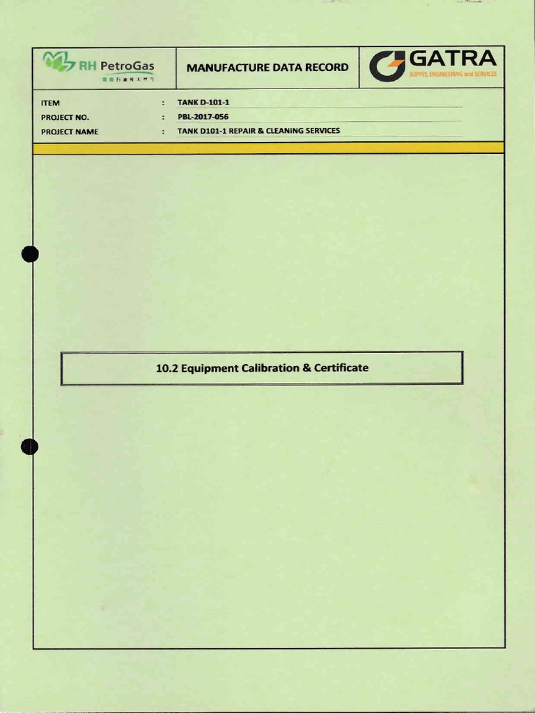 Equipment Calibration Certificate Overview | PDF | Forms Of Energy ...