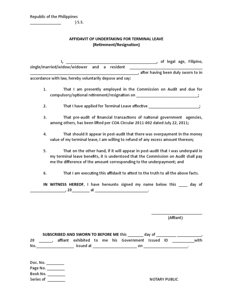 Affidavit-Undertaking For Terminal Leave Retirement | PDF
