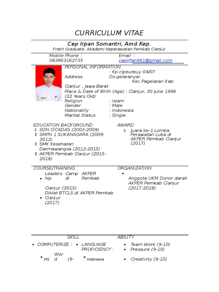 Curriculum Vitae: Cep Irpan Somantri, Amd - Kep | PDF