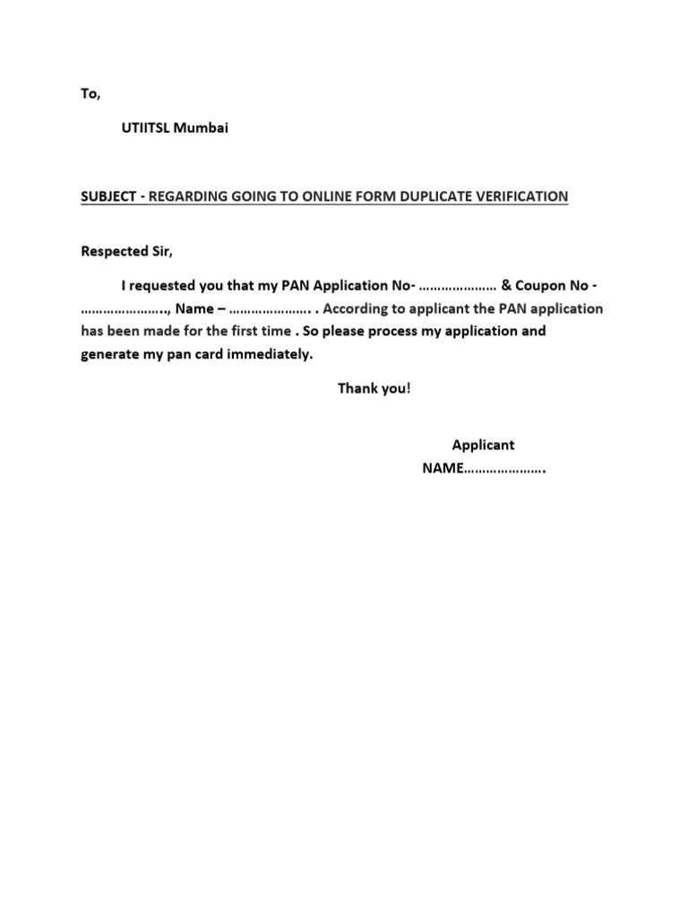 Objection Remove Pan Card UTIITSL Application | PDF