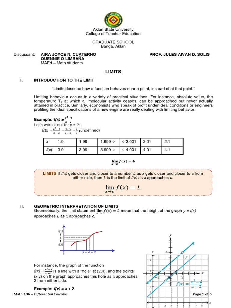 Hand Out - Limits | PDF | Fraction (Mathematics) | Polynomial
