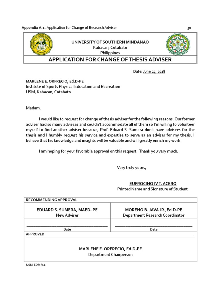 Change Thesis Adviser Request Form | PDF