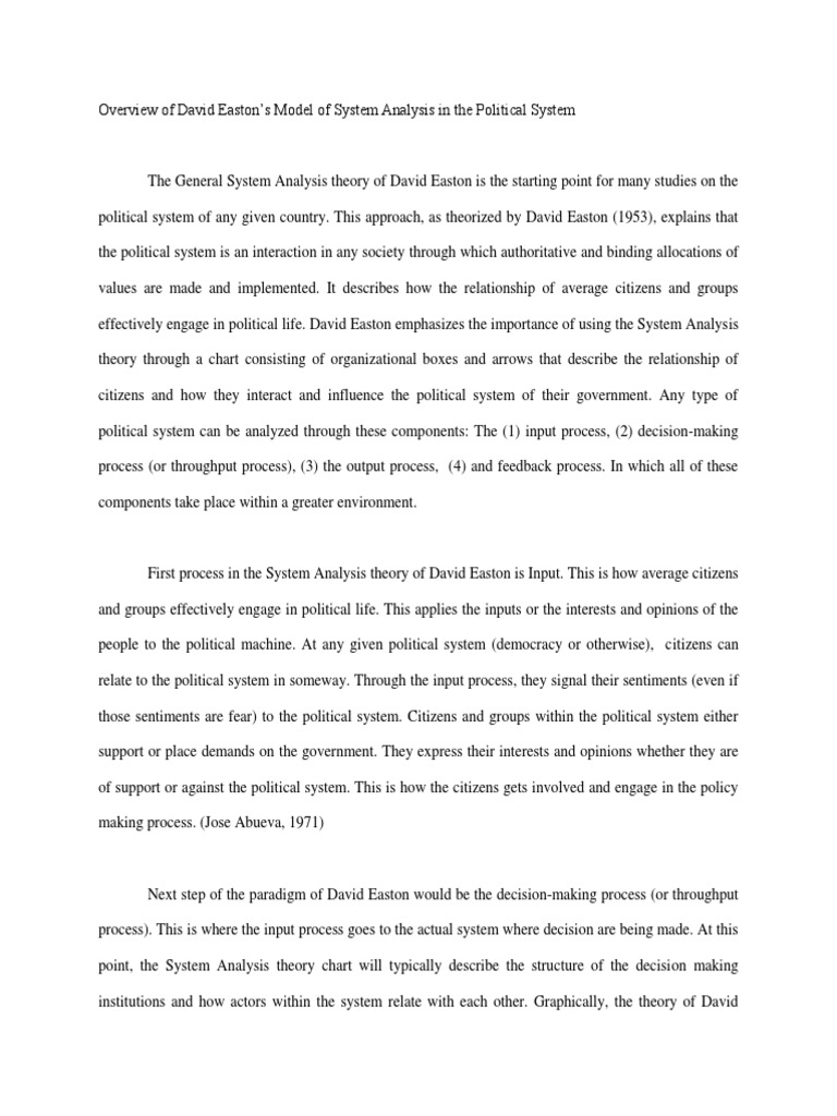 David Easton's Model of System Analysis in The Political System | PDF ...