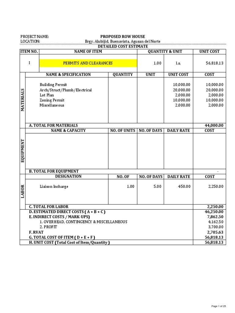 Row House Estimate (Cost Estimate) - 1 | PDF | Building Engineering ...