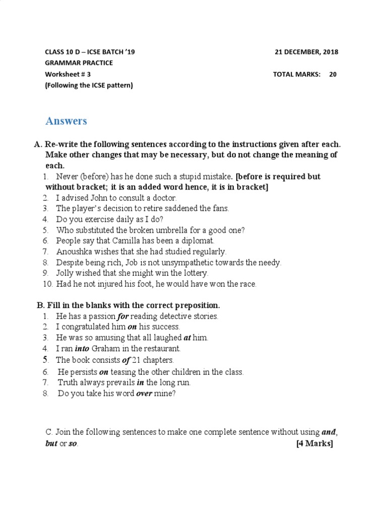 Worksheet 3 Grammar Answers | PDF | Linguistics | Cognitive Science