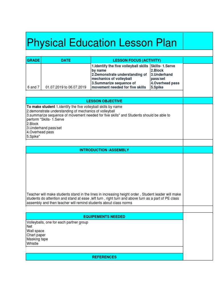Vollyball Lesson Plan | PDF | Volleyball | Pedagogy