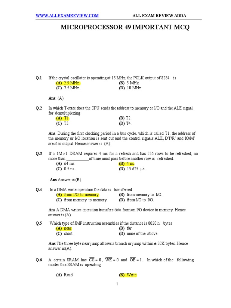 Microprocessor 49 Important MCQ | PDF | Input/Output | Central Processing Unit