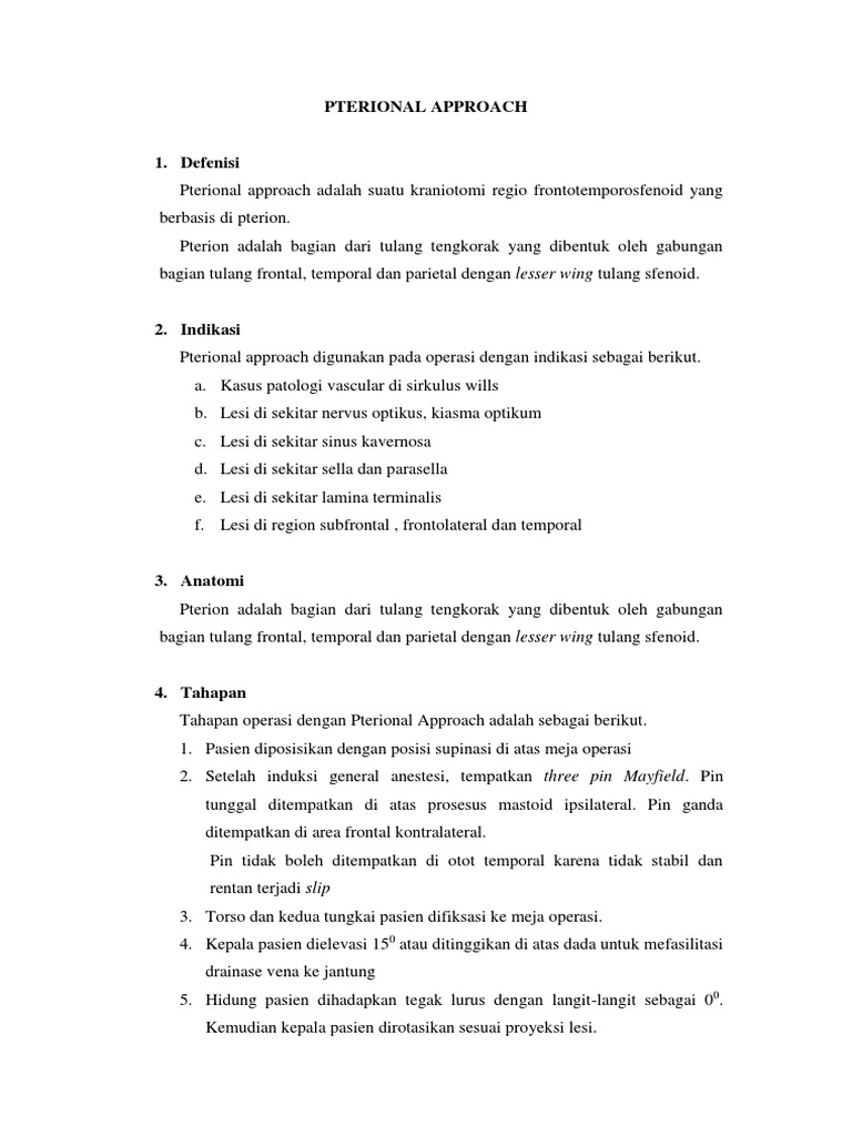 Pterional Approach: Teknik Kraniotomi Spesifik | PDF
