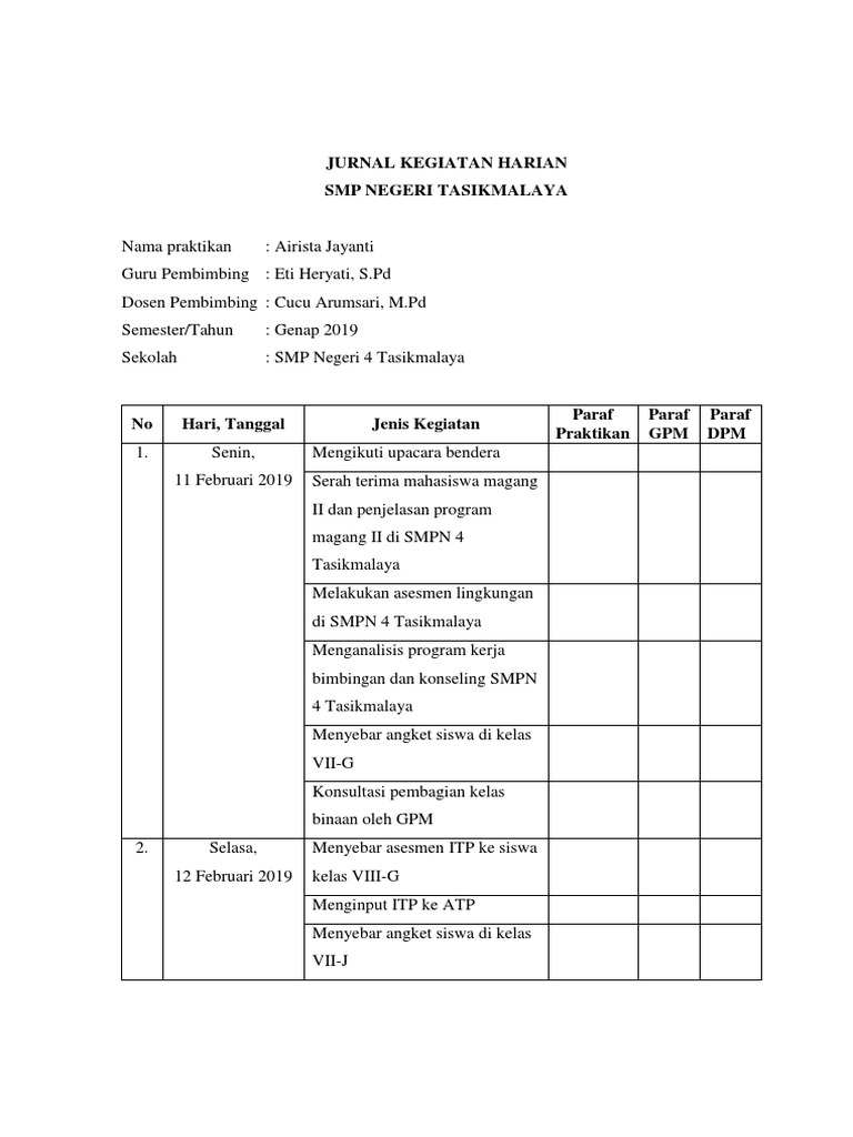 Lembar Kegiatan Magang | PDF