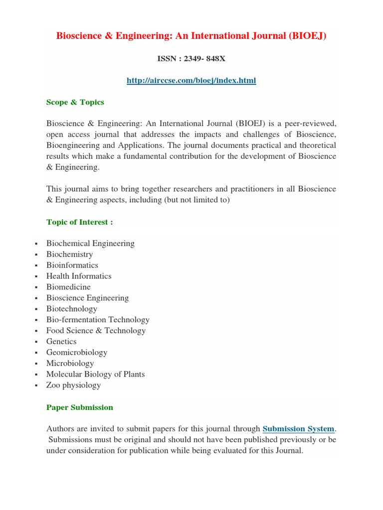 Bioscience Engineering An International Journal BIOEJ | PDF