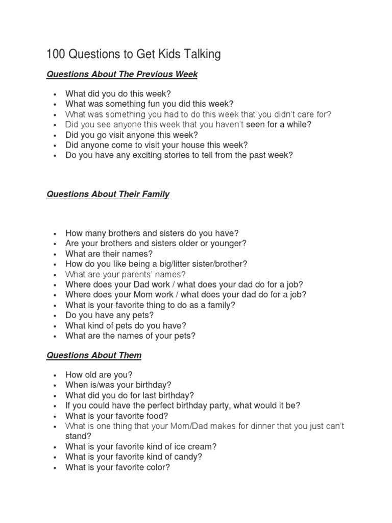 100 Questions To Get Kids Talking | PDF | Abrahamic Religions