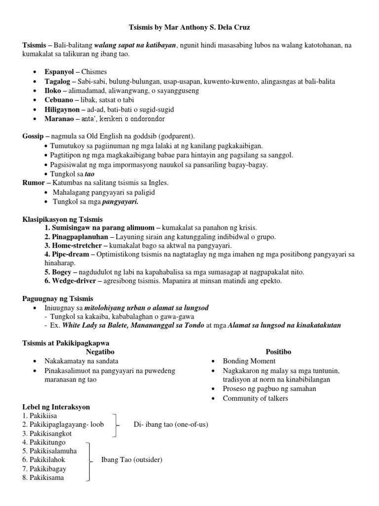 Tsismis Reviewer | PDF
