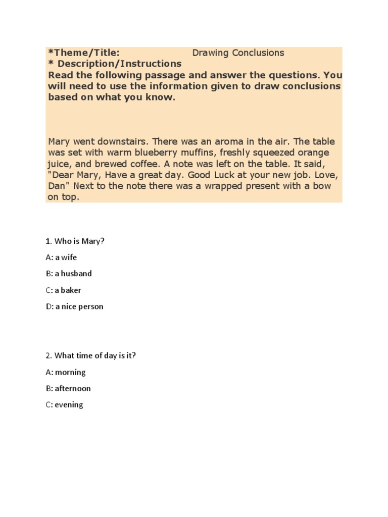 Drawing Conclusions Questions 2 No Answer | PDF