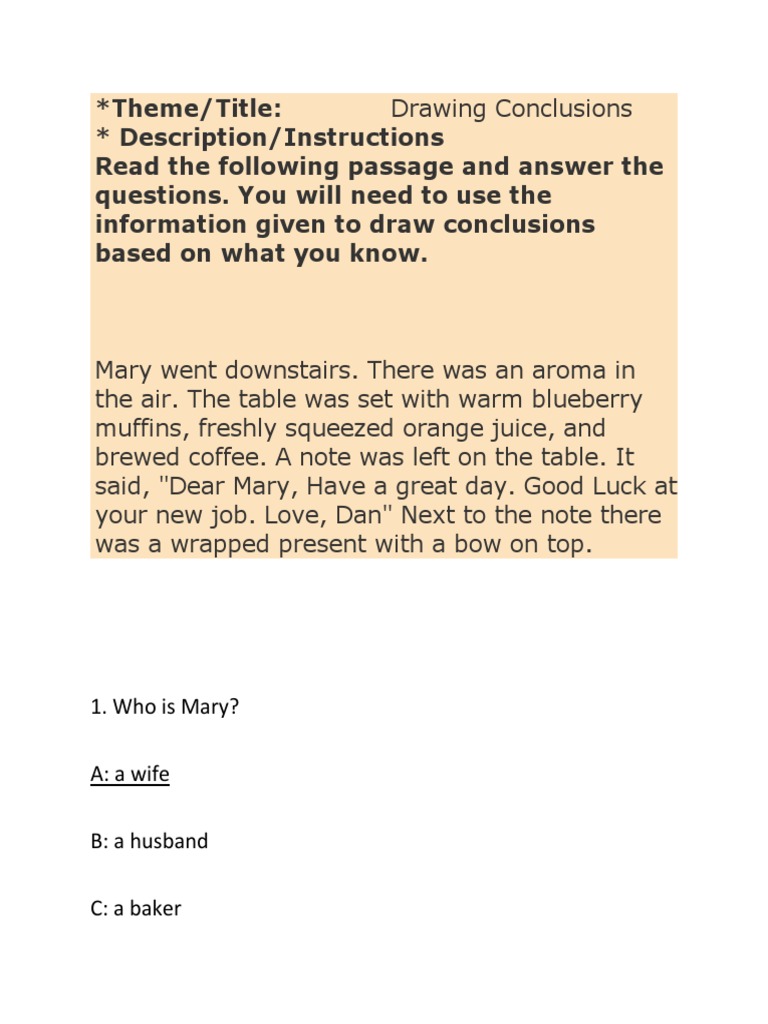 Drawing Conclusions Questions 2 | PDF