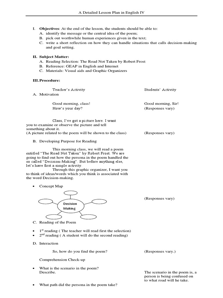 A Detailed Lesson Plan in English IV | PDF | Decision Making | Lesson Plan