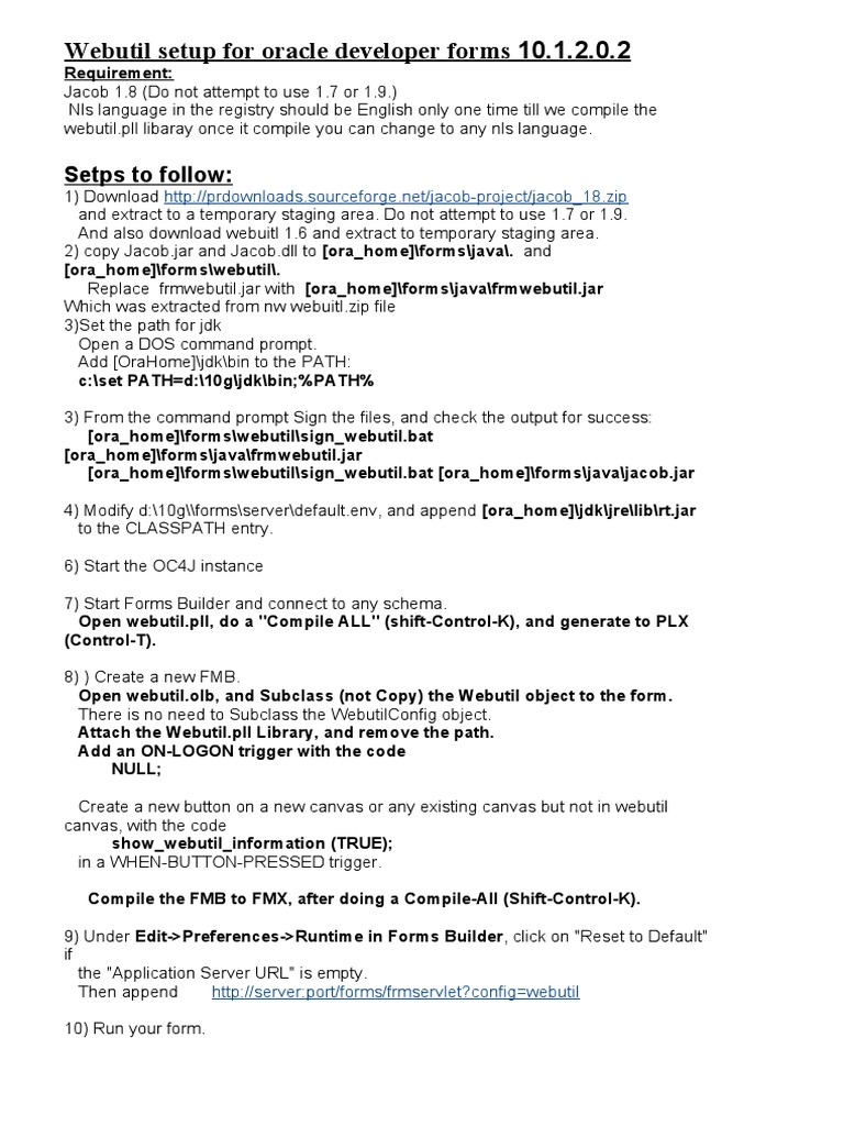 Webutil Setup For Oracle Developer Forms 10 | PDF