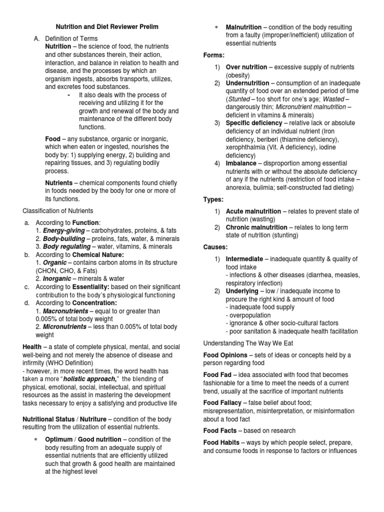 Nutrition and Diet Reviewer Prelim | PDF | Fat | Sugar