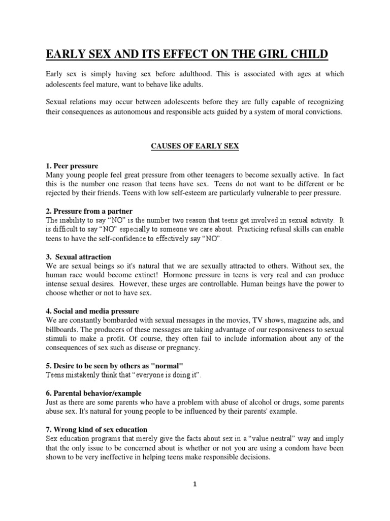 Early Sex and Its Effect On The Girl Child | PDF | Human Sexual ...